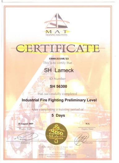 Certificate of Industrial Fire Fighting | PDF
