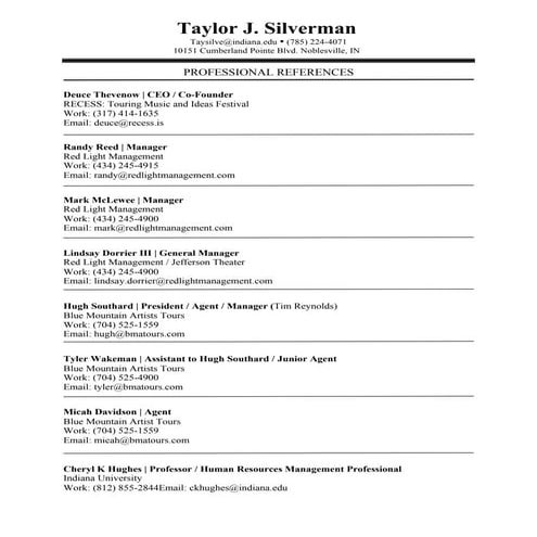 Resume Reference Sheet | PDF