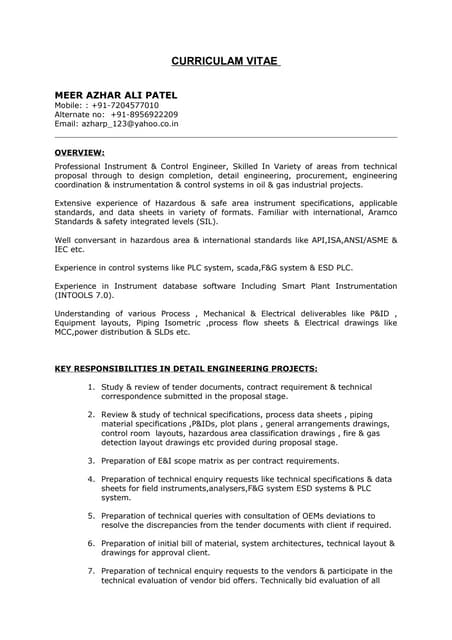 Instrument Supervisor CV | PDF