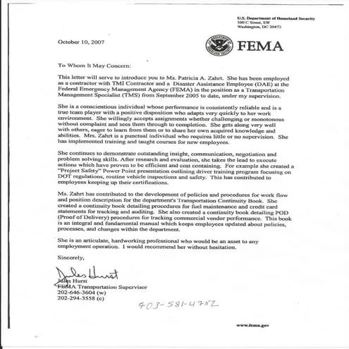 Hurst-FEMA Letter of Recommendation | PDF