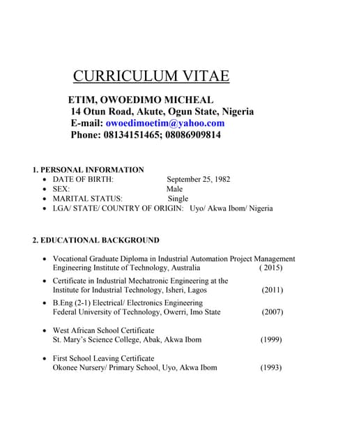 NEW CV nysc second format | PDF