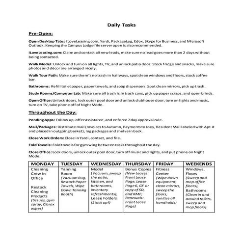 Daily Tasks | DOCX | Bath and Shower | Personal Care