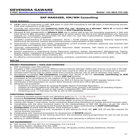Updated CV - Devendra Gaware | DOC | Management Consulting Industry | Industries