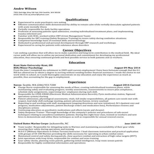 Resume of Andre Wilson. | PDF