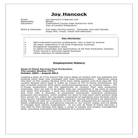 CV Joy Hancock March 2015 - no contact details | DOC