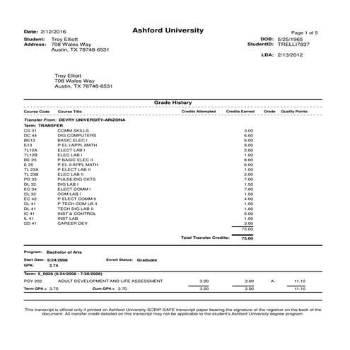 Levi transcript | PDF