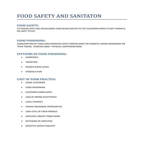 FOOD SAFETY AND SANITATON | PDF