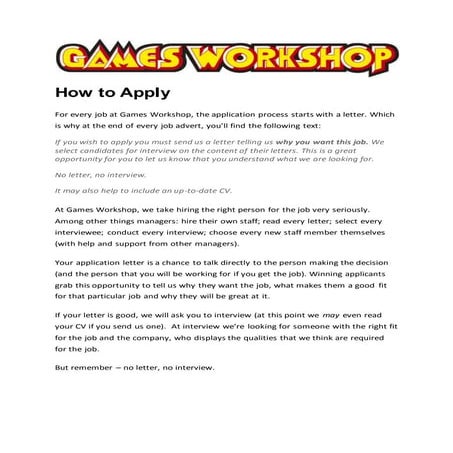 Games Workshop - How to Apply | PDF