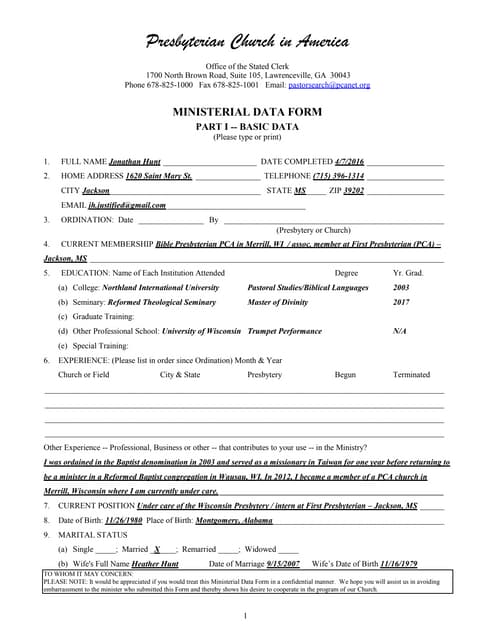 3 Pastor Reference Form | PDF | Christianity | Religion & Spirituality