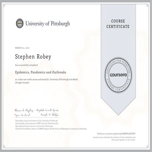 Certificate-Epidemics, Pandemics and Outbreaks | PPT