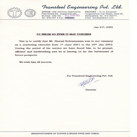Transteel Engineering Certificate | PDF