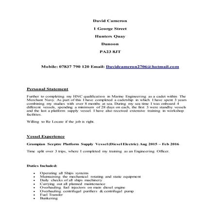 David Cameron CV | DOCX | Cruises | Travel Type