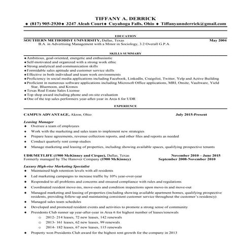 Tiffany Derrick Resume 12.4.15-2 | DOC