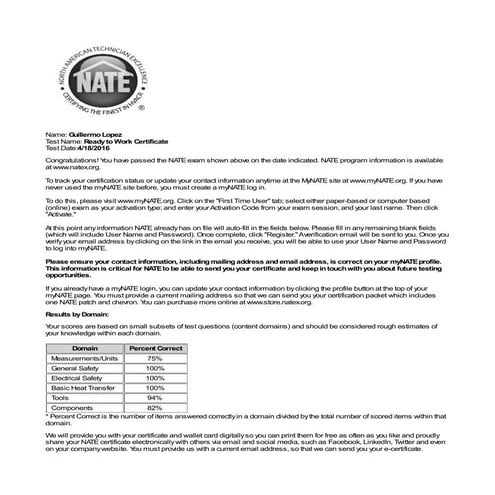 Nate test results | PDF