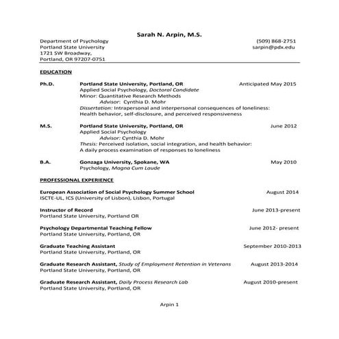 Arpin_CV | PDF | Substance Abuse | Diseases and Conditions