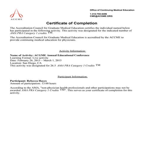 ACGME Conf Certificate | PDF