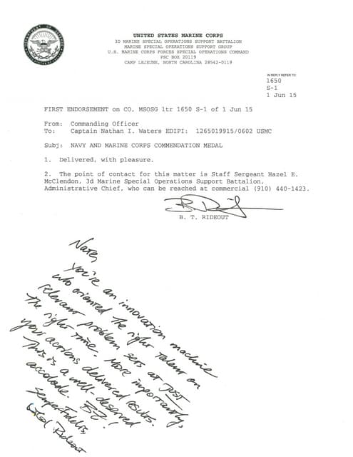 Letter of Congratulations from BGen USMC Director C4 | PDF