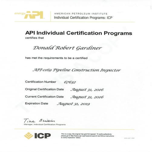 1 API 1169 Cert, Expires Aug 31, 2019 | PDF