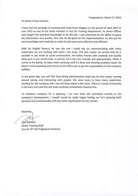 Reference Letter - Ayata Arrasyid - Training Supervisor | PDF