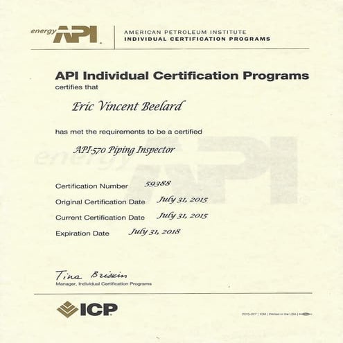 API 570 Certificate | PDF
