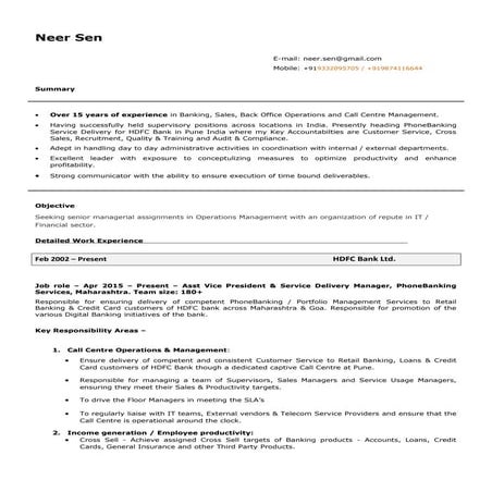 Resume - Neer Sen | DOC | Business Banking & Finance | Business