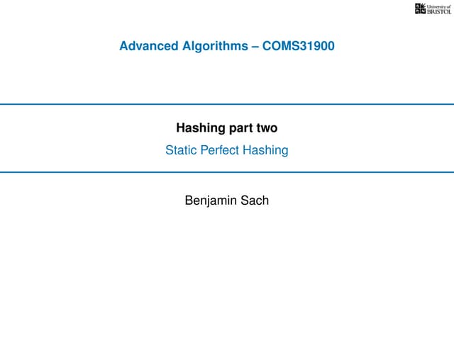 Hashing Part Two Static Perfect Hashing Ppt
