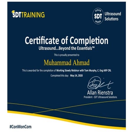 Certificate of Completion " Using Ultrasound to Measure & Analyse Slow Speed Assets" | PPT