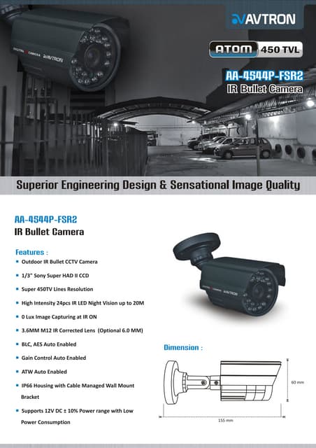Avtron IR Dome CCTV Camera Aa 4525 p-fsr1-datasheet | PDF