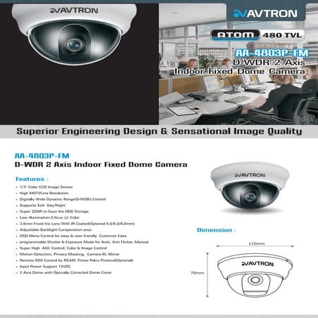 Avron Dome CCTV Camera Aa 4503 p-fs-datasheet | PDF