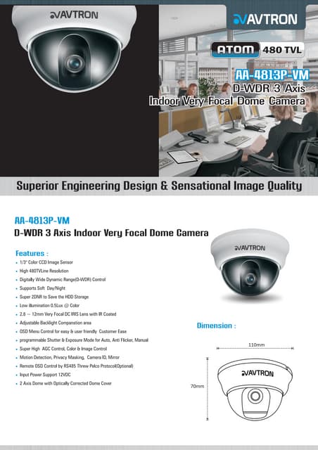 Avtron IR Dome CCTV Camera Aa 4533 p-fsr2-datasheet | PDF