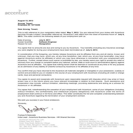 Accenture Letter of Reference