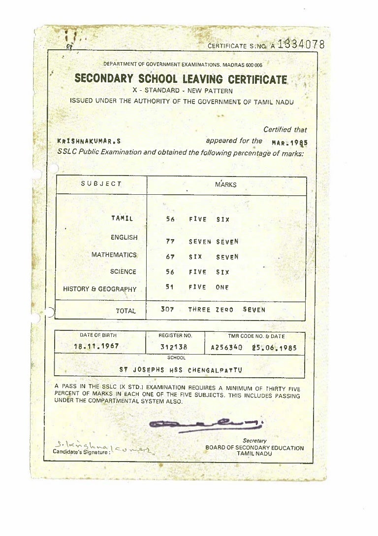 Sslc Certificate