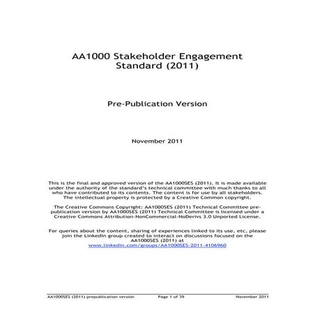 AA1000 Stakeholder Engagement Standard 2011 | PDF