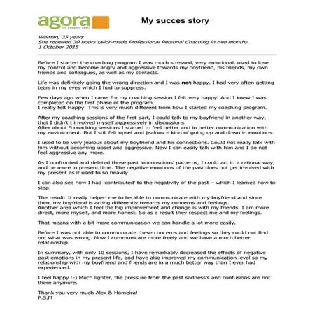 Success Story personal coaching, woman, August 2015 | PDF