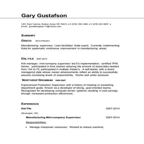 Gary Gustafson resume | DOCX
