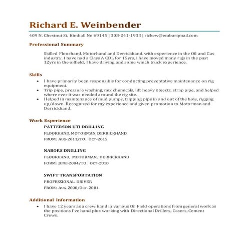 My Resume For Motorman | DOCX