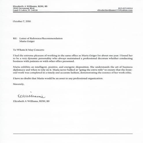 Letter of Recommendation From Elizabeth Williams | PDF