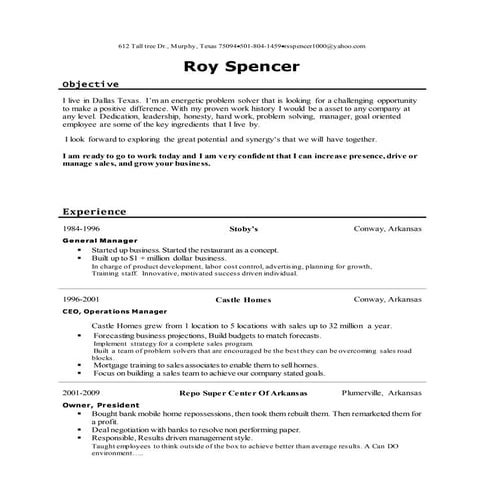 resume roy spencer new | DOCX