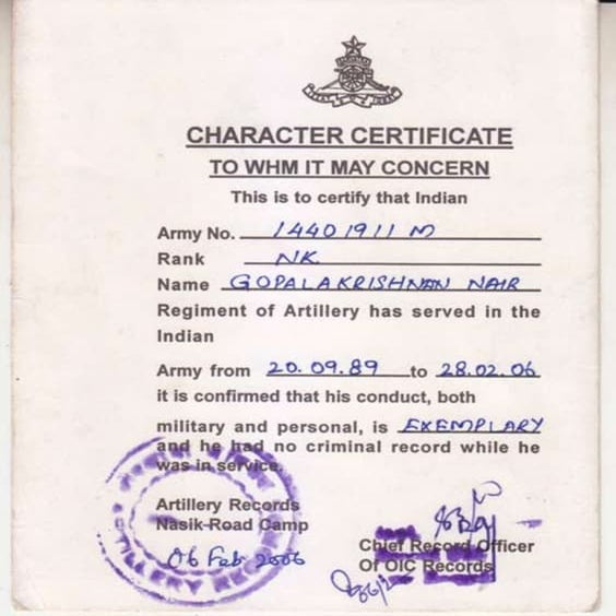 ARMY Character Certificate | PDF