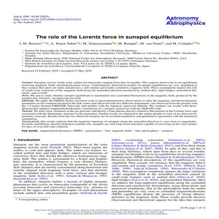 The role of the Lorentz force in sunspot equilibrium | PDF