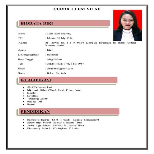 CV Yulia Bani Isnawaty new | DOCX