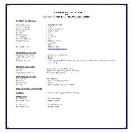 LETHUKUTHULA CV | PDF
