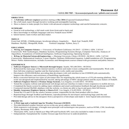 Li_Yuxuan_Resume | PDF | Web Development | Internet