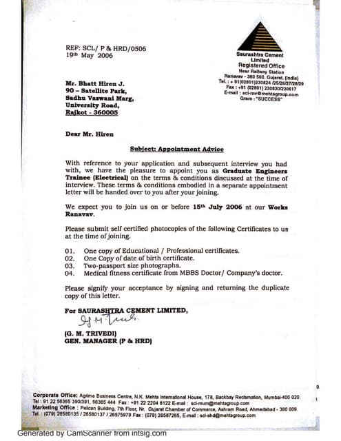 Reliance joining letter | PDF
