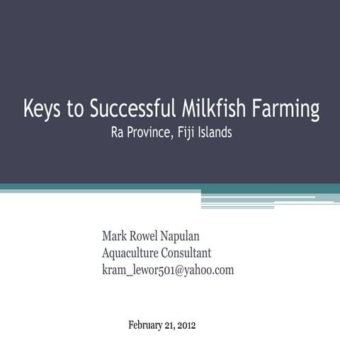 Keys to Successful Milkfish Farming, Fiji Islands | PDF