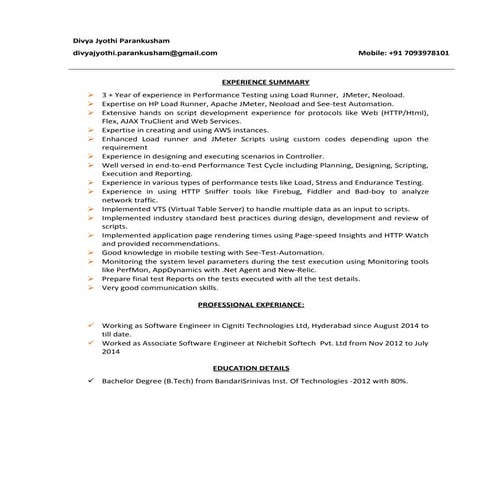 Divya Jyothi Resume | DOC