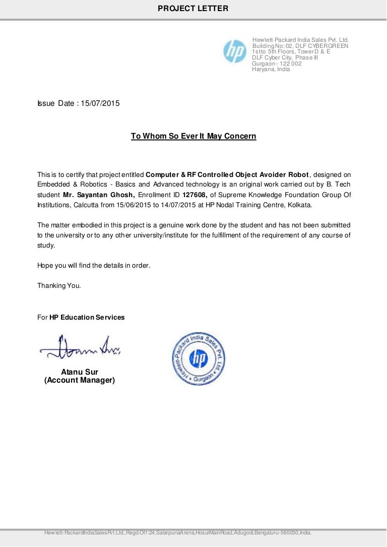 HP Project Letter