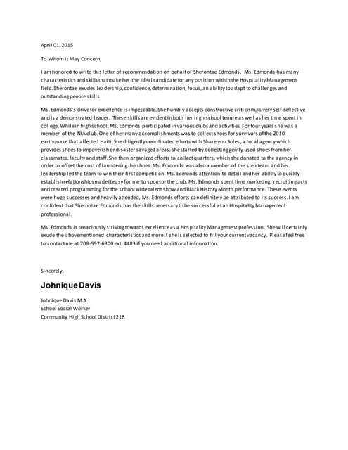 Letter of Recommendation Emma Meyer | PDF