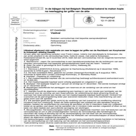 Oprichtingsakte BVBA Vestival bevat materiële fout | PDF