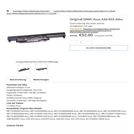 Asus A32-K55 Akku from neu-parts.de